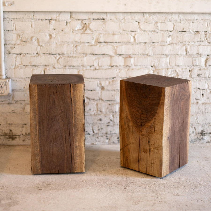 Hyo Table Walnut | Walnut Wood Cube Side Table – Alabama Sawyer