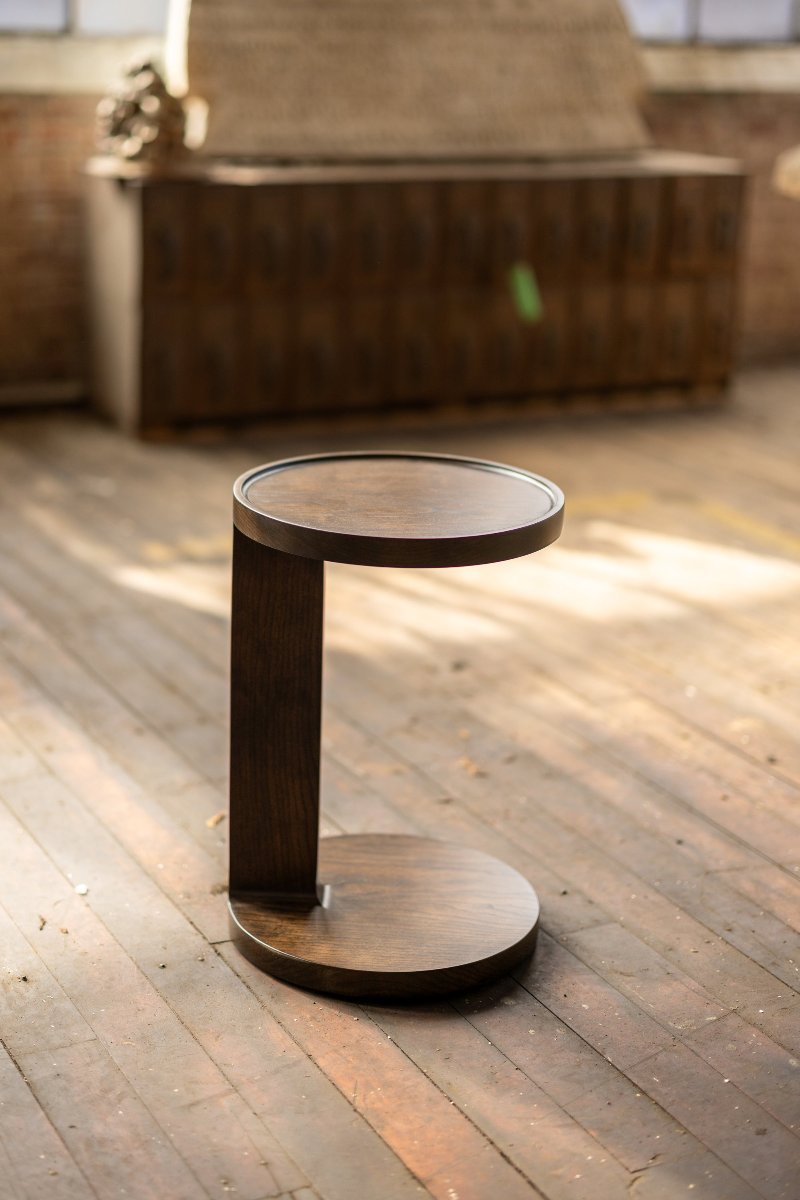 Dovetail Sofa Table | Modern Round C-Side C-Table Pull Up – Alabama Sawyer