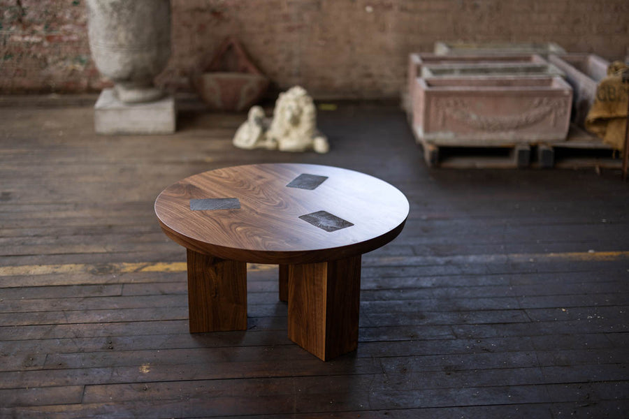 Winston Coffee Table | Round Wood and Bronze Coffee Table – Alabama Sawyer