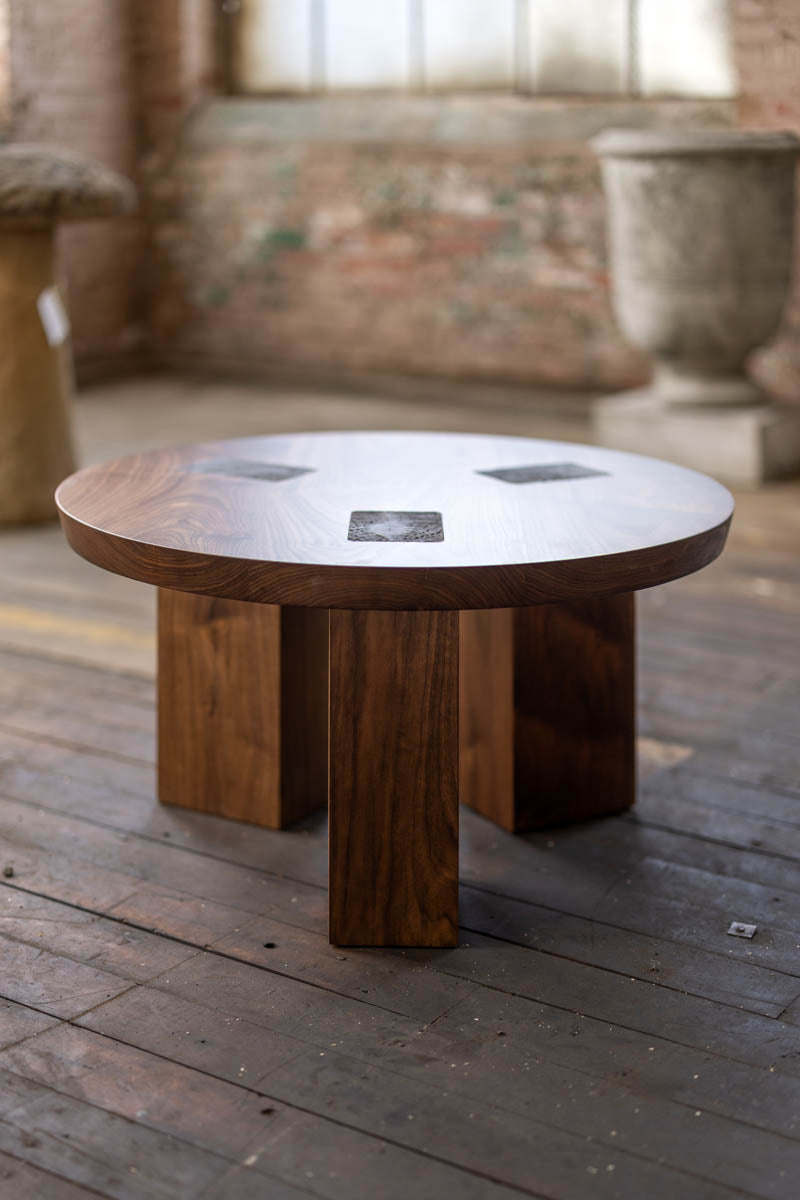 Winston Coffee Table | Round Wood and Bronze Coffee Table – Alabama Sawyer