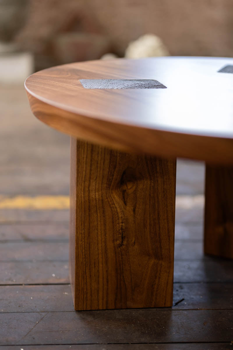 Winston Coffee Table | Round Wood and Bronze Coffee Table – Alabama Sawyer