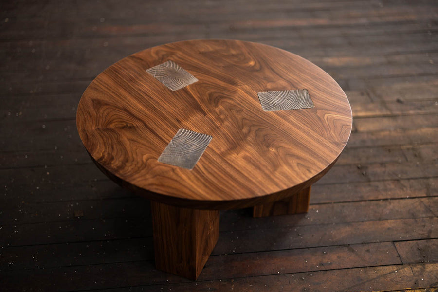 Winston Coffee Table | Round Wood and Bronze Coffee Table – Alabama Sawyer