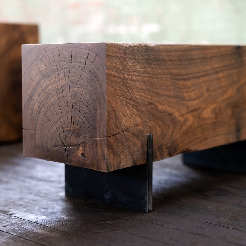 Walnut Wood Knife Beam Bench | Reclaimed Solid Wood Bench – Alabama Sawyer