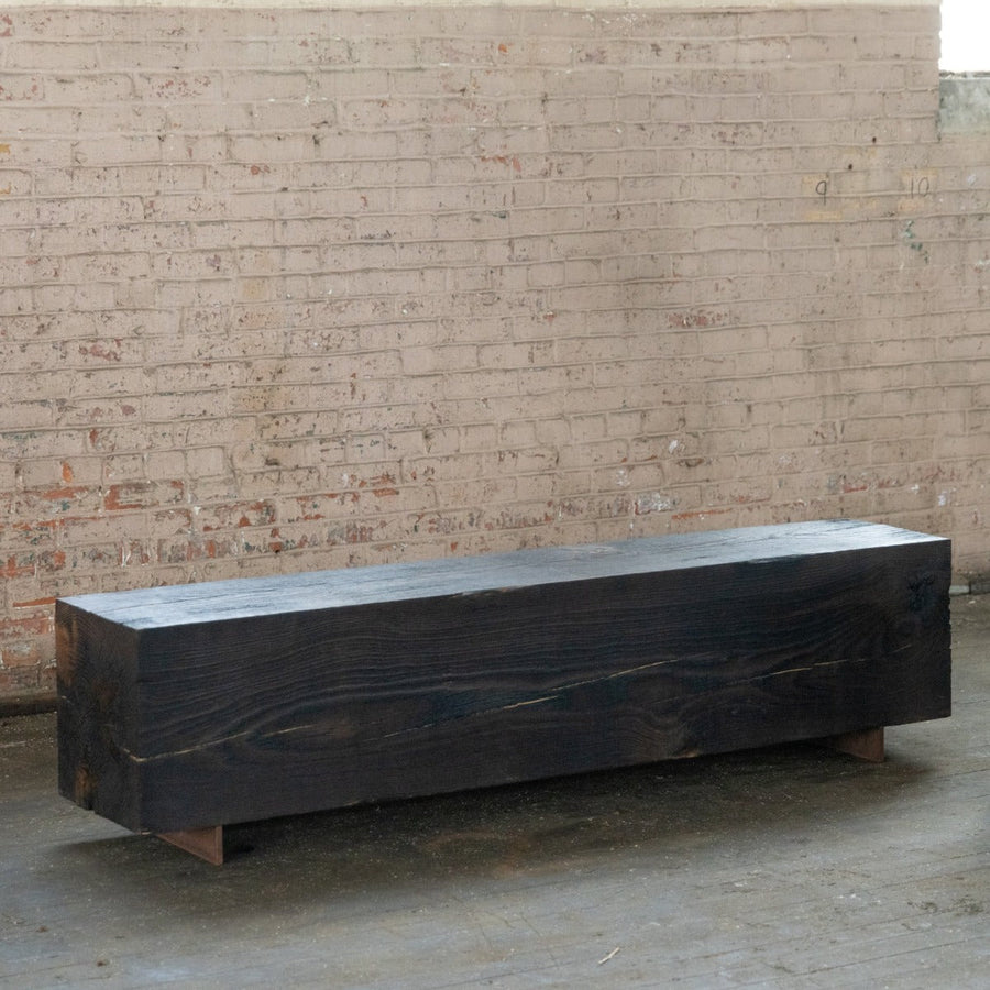 Solid Wood Beam Bench Corten Steel Base | Rustic Reclaimed Bench in Pi ...